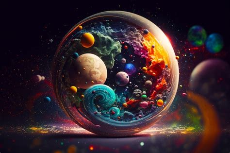 이미지 중앙에 행성과 별이 있는 우주 장면의 이미지 Generative Ai 프리미엄 사진