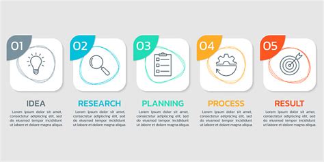 비즈니스 아이콘이 있는 5단계 인포그래픽 현대적인 인포그래프 요소 디자인 프리젠테이션 프로세스 다이어그램 타임라인 배너 템플릿