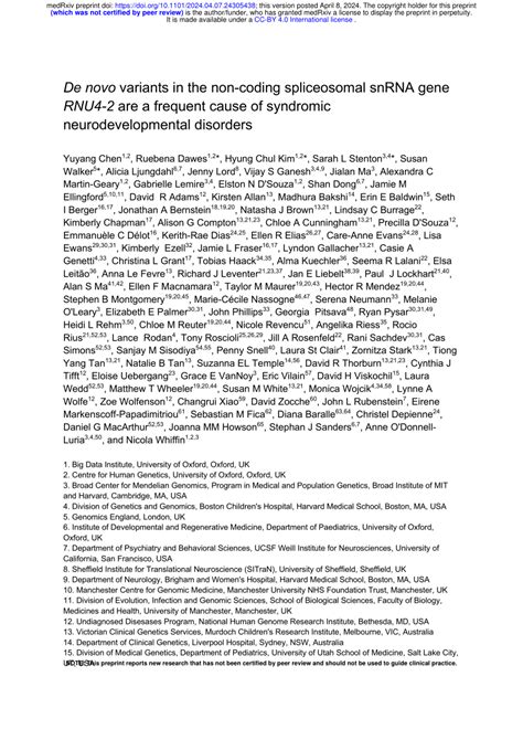 Pdf De Novo Variants In The Non Coding Spliceosomal Snrna Gene Rnu4 2