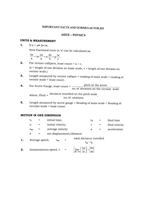SOLUTION Physics Formula Notes For All Exam Studypool