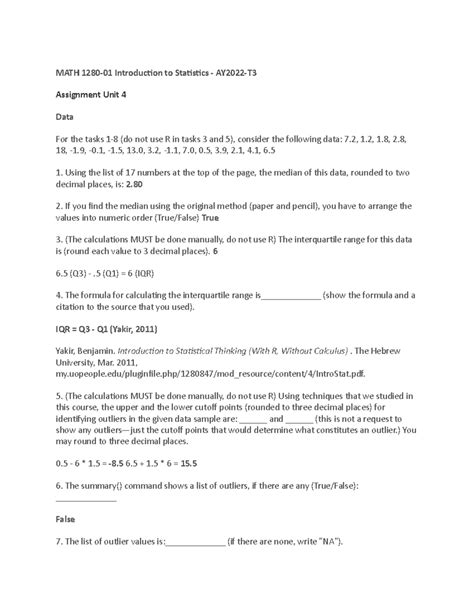 Math 1280 Assignment Unit 4 Math 1280 01 Introduction To Statistics