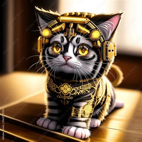 Cute Cat In Cybernetic Costume Robot Logo Fantasy Ai Stock Illustration Adobe Stock