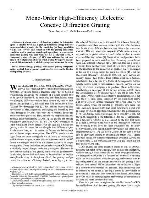 Pdf Mono Order High Efficiency Dielectric Concave Diffraction Grating Muthukumaran