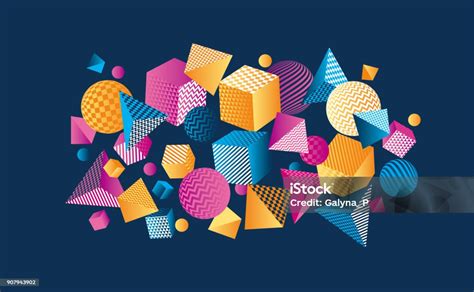 컨셉 컬러 3d 기하학적 컴포지션 벡터 일러스트입니다 기하학 모양 디자인 요소 흩어져 비행 공 스포츠 장비에 대한 스톡 벡터