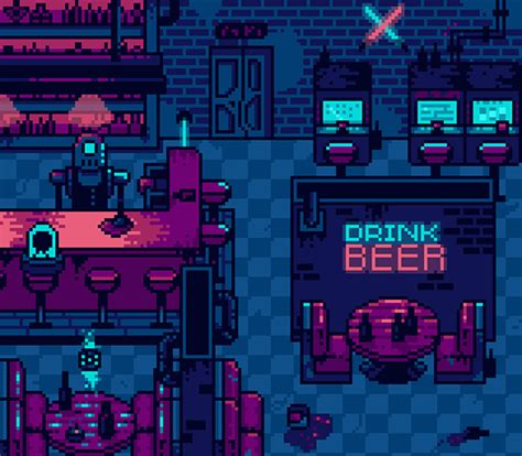 Cyberpunk Bar Pixel Art Behance