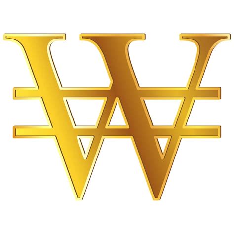 흰색 배경에 고립 된 한국 원 Krw 통화 황금 기호 전면보기 한국 디자인 요소의 통화 프리미엄 벡터