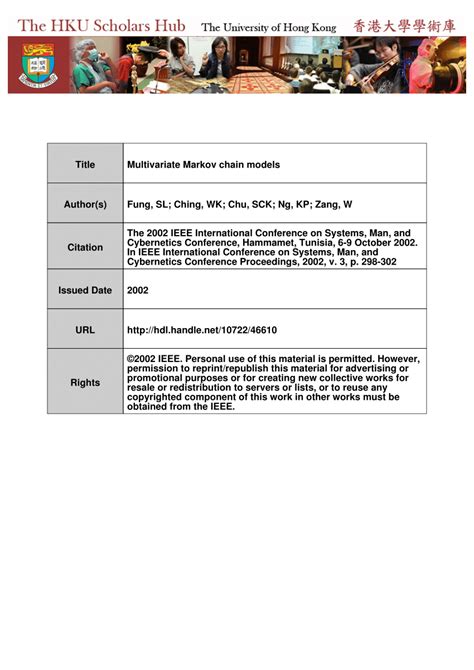 Pdf Multivariate Markov Chain Models