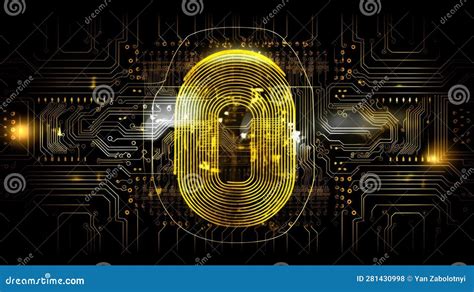 Biometric Authentication Fingerprint Scanning Circuit Board Background Yellow Black Generative