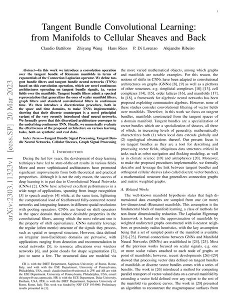 Tangent Bundle Convolutional Learning From Manifolds To Cellular Sheaves And Back Deepai