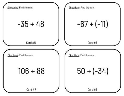 Adding Integers Task Cards Integer Operations 6th 8th Grade Math