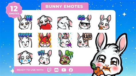 Bunny Twitch Emotes 12 Pack Gaming Visuals