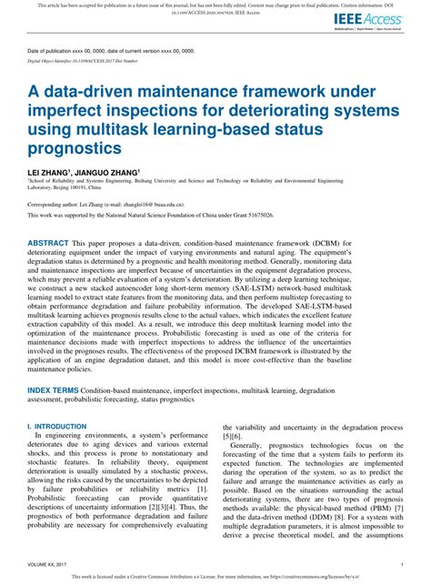 Pdf A Data Driven Maintenance Framework Under Imperfect Inspections