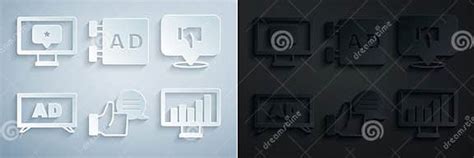 Set Customer Product Rating Dislike Speech Bubble Advertising Monitor With Graph Chart And