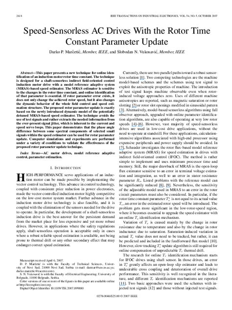 Pdf Speed Sensorless Ac Drives With The Rotor Time Constant Parameter