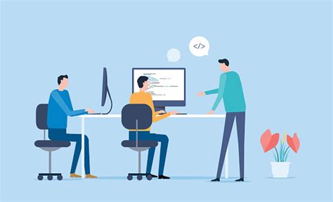 플랫 벡터 비즈니스 팀 작업 및 프로젝트 협업 프로세스 회의 개념 개념에 대한 스톡 벡터 아트 및 기타 이미지 개념 개발