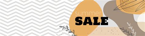 여름 판매 모래 색상의 수평 배너 템플릿입니다 지그재그 패턴과 열대 식물은 손으로 그린 요소입니다 광고 및 파티 디자인에 가장 적합합니다 가을 단풍에 대한 스톡 벡터 아트