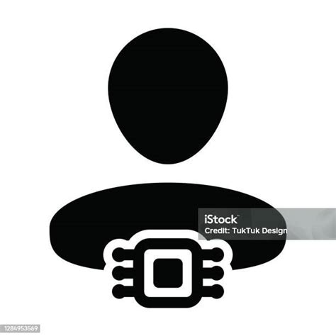 글리프 픽토그램에서 추적 시스템을 위한 남성 사용자 프로필 아바타 기호가 있는 인간 Rfid 마이크로칩 임플란트 아이콘 벡터 0