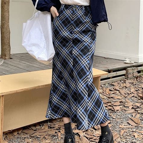 당일발송체크패턴 슬림 피쉬테일 롱스커트 Rr구이구팔199 에이블리