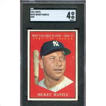 1961 Mvp Mickey Mantle Baseball Card Sgc Graded 4 Harder To Find