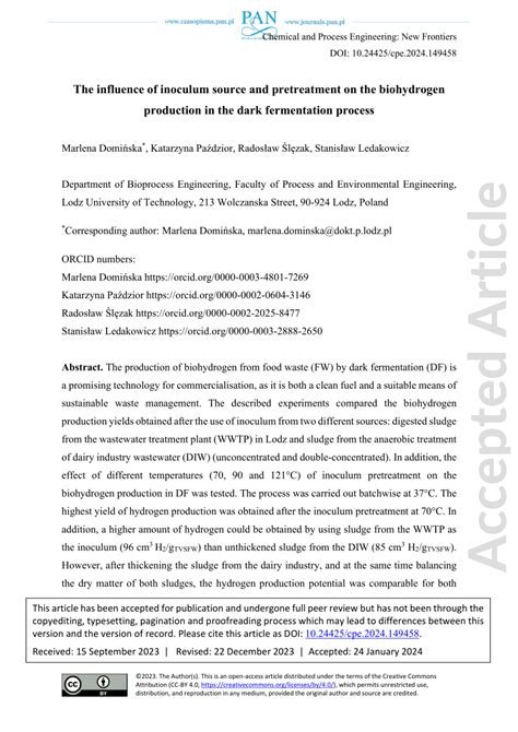 Pdf The Influence Of Inoculum Source And Pretreatment On The Biohydrogen Production In The