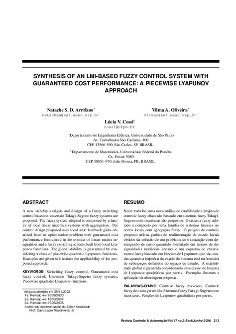 pdf synthesis of an lmi based fuzzy control system with guaranteed