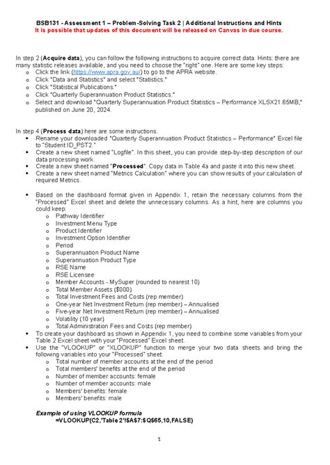 A1 Pst2 Supplementary Instructions Bsb131 Assessment 1 Problem