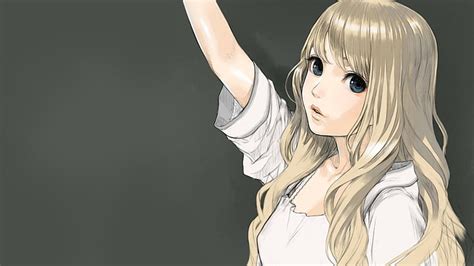 Anime Girl With Dirty Blonde Hair And Blue Eyes