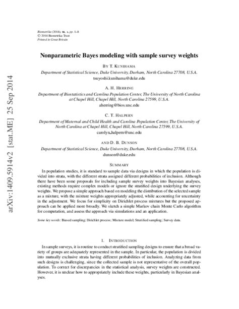 Pdf Nonparametric Bayes Modeling With Sample Survey Weights