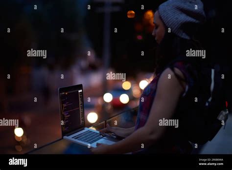 Hacker Night And Programming With Woman And Laptop For Ransomware