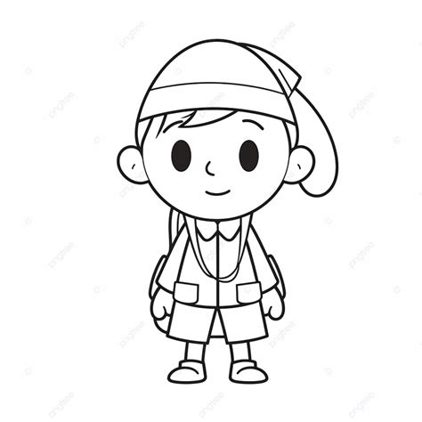 애니메이션 동화책 캐릭터 색칠하기 그의 모자에 유아 소년 기본 간단한 귀여운 만화 주민 개요 흰색 배경에 고립 Png 일러스트 및 이미지 에 대한 무료 다운로드