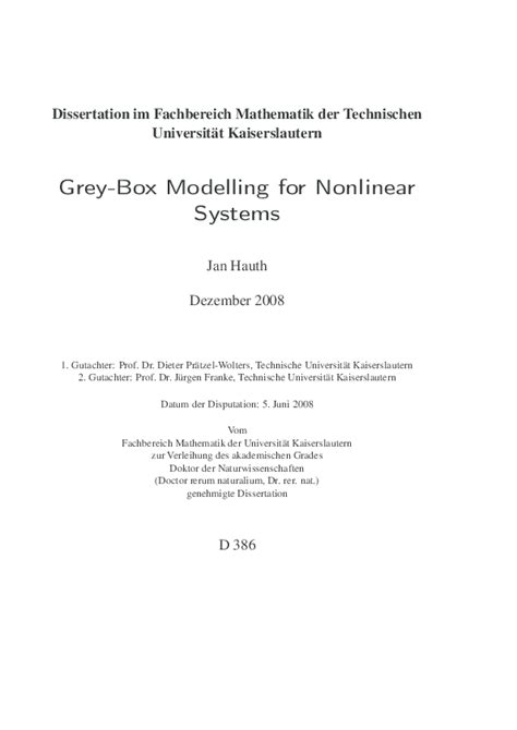 Pdf Grey Box Modelling For Nonlinear Systems