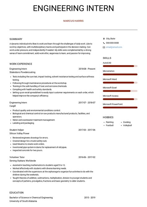 Engineering Intern Resume Samples And Templates Visualcv