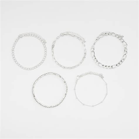 5 Pack Chain And Diamante Bracelets Silver Tone Kmart