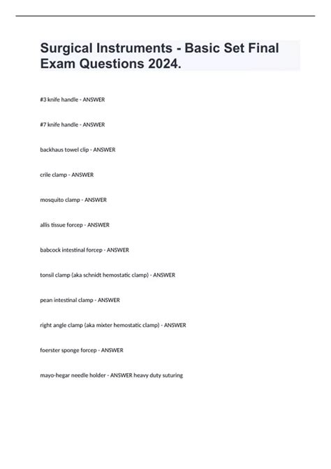 Surgical Instruments Basic Set Final Exam Questions With Correct Answers 2024 Nifa Rnfa