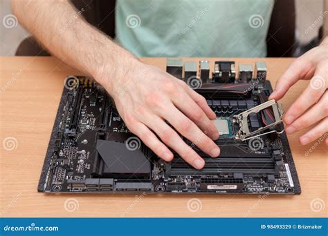 Plug In Cpu Microprocessor To Motherboard Socket Stock Image Image Of Connection Computer