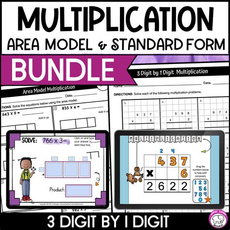 3 Digit By 1 Digit Area Model Multiplication And Standard Algorithm