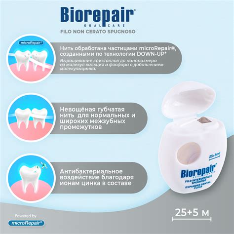Нить зубная Biorepair Filo Non Cerato Spugnoso Невощеная губчатая 30 м ...