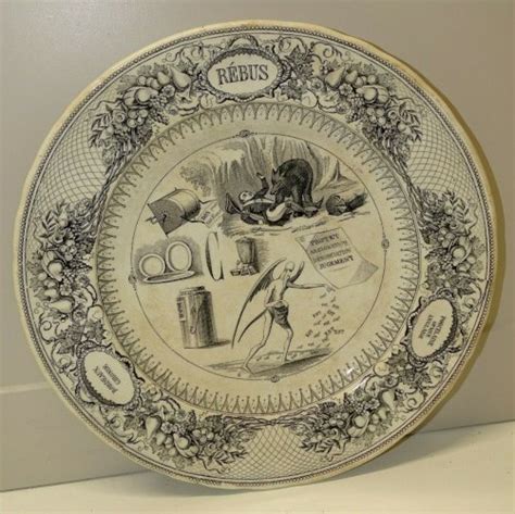 Ancienne Assiette J Vieillard D Johnson Cie Rebus Collection Deco