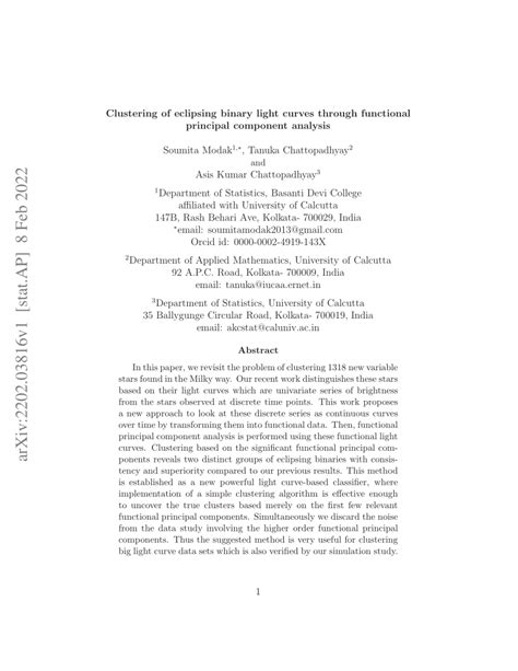 Pdf Clustering Of Eclipsing Binary Light Curves Through Functional Principal Component Analysis