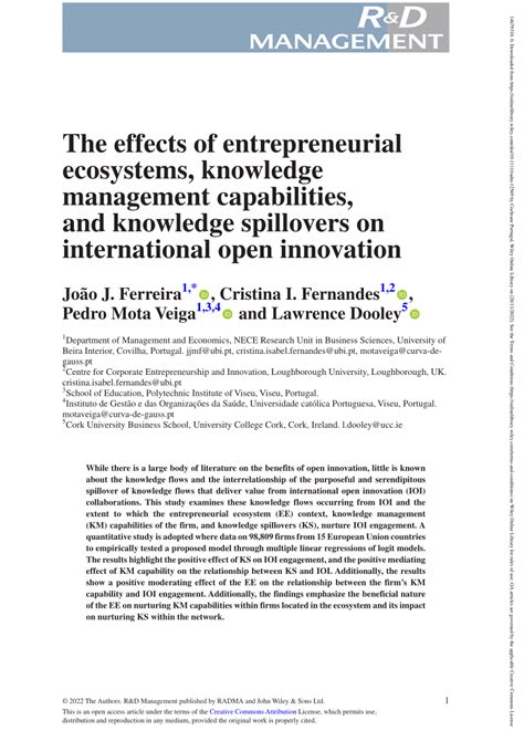 Pdf The Effects Of Entrepreneurial Ecosystems Knowledge Management Capabilities And