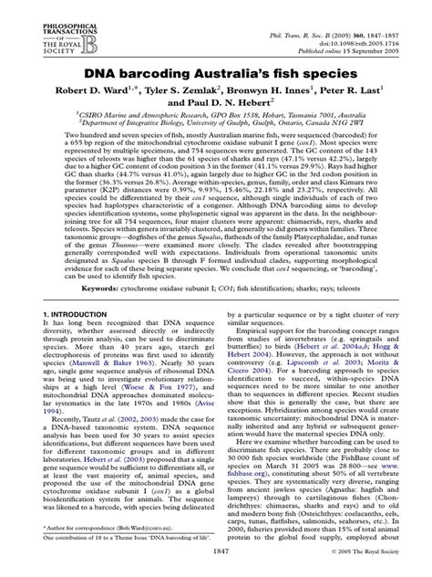 Dna Barcoding Australias Fish Species Pdf Tuna Species