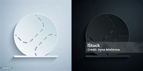 종이 컷 야구 공 아이콘 회색과 검은 색 배경에 격리 종이 아트 스타일 벡터 3차원 형태에 대한 스톡 벡터 아트 및 기타 이미지 3차원 형태 Championship
