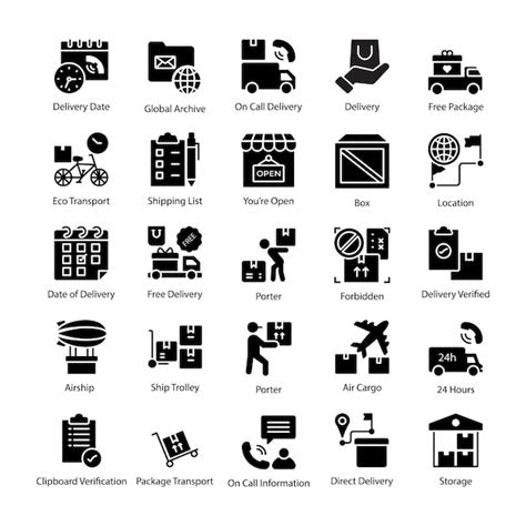 물류 배달 모양 아이콘 세트 프리미엄 벡터