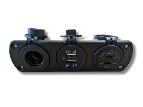 12v Socket Double Usb And Double C Charger With Triple Black Face Plate Campervan Conversion