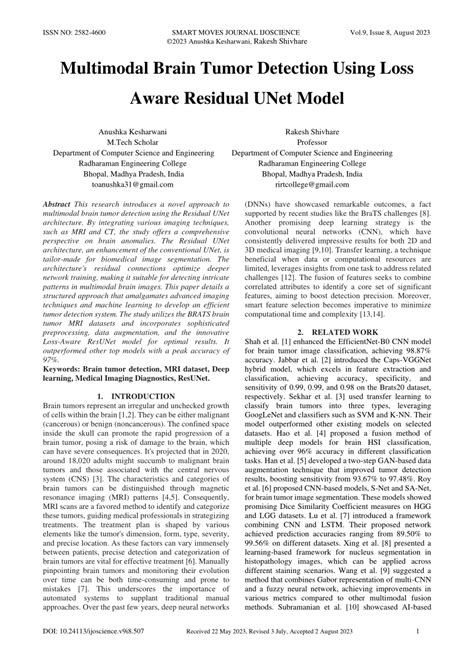 Pdf Multimodal Brain Tumor Detection Using Loss Aware Residual Unet Model