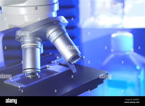 Microscope In Research Laboratory Scientific Medical Education Background Biological Or