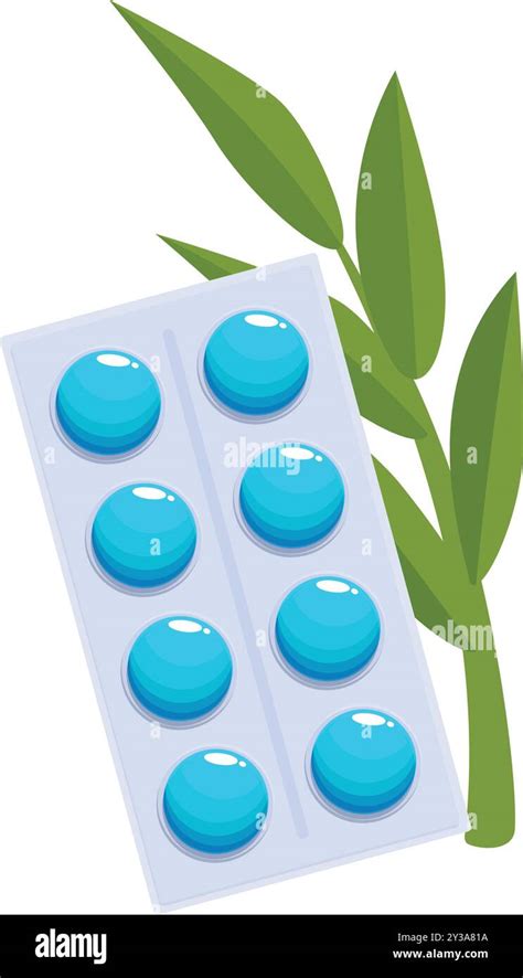 Blister Pack With Round Blue Pills Lying Near Green Leaf Representing