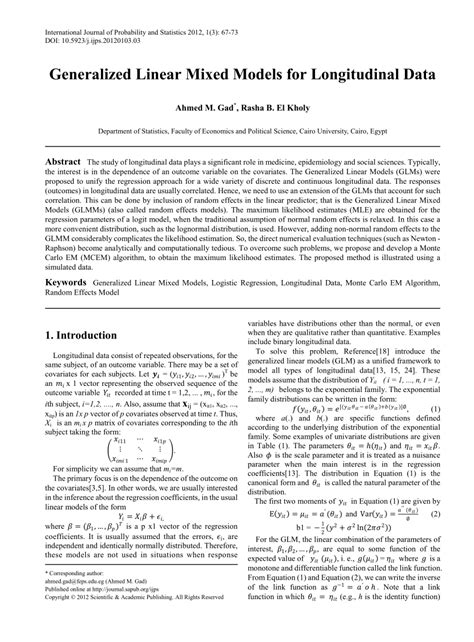 Pdf Generalized Linear Mixed Models For Longitudinal Data