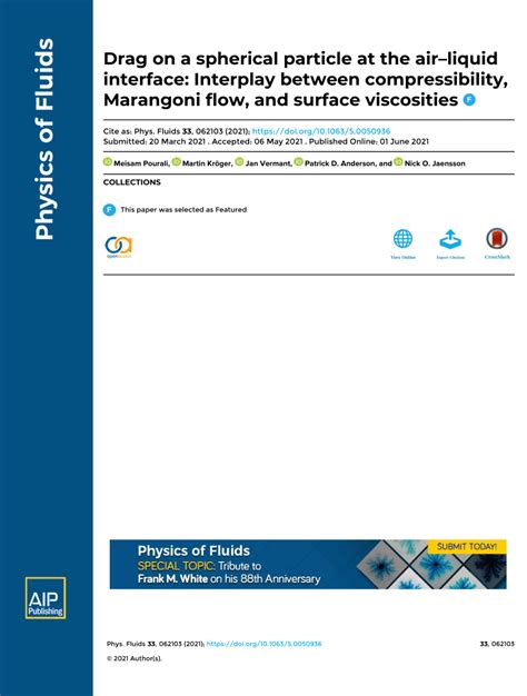 Pdf Drag On A Spherical Particle At The Airliquid Interface