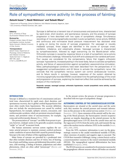 Pdf Role Of Sympathetic Nerve Activity In The Process Of Fainting